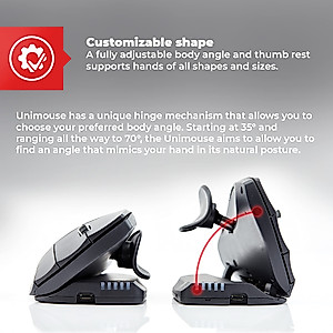 Contour Design Unimouse Right-Hand Mouse Wired - Wired Ergonomic Mouse for Laptop and Desktop Computer Use - Fully Adjustable Mouse - Mac & PC Compatible