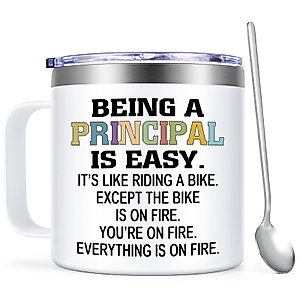 Lifecapido Principal Gifts, Being a Principal is Easy Except the Bike is on Fire Coffee Mug, Principal Appreciation Gifts for Men Women Principal Day Birthday Teacher Appreciation Day, 14oz, White