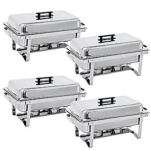 SUPER DEAL Newest 4 Pack 8QT Food Warmer, Rectangular Chafing Dish Buffet Set w/Foldable Frame Legs, Stainless Steel Full Size Chafer Dish for Parties