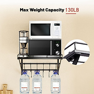 OROPY 31 Inch Wall Mounted Pot Rack Storage Shelf with 2 Tier Hanging Rails 14 S Hooks included, Ideal for Pans, Utensils, Cookware - Black