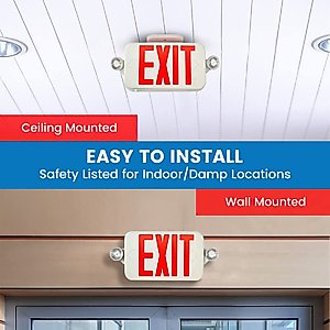 Ciata Lighting Emergency Exit Lights with Battery Backup - High Visibility Fire Exit Signs - Universal Emergency Lights for Business or Residential - Rechargeable Exit Sign Battery Included - 6 Pack