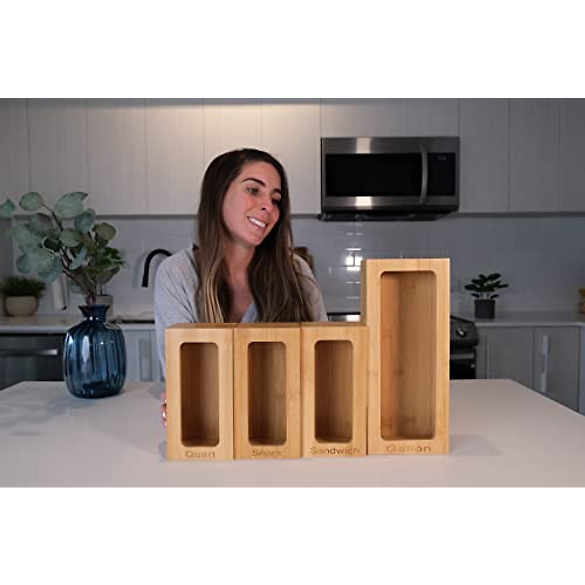 THE CNC STORE Ziplock Bag Storage Organizer| Bamboo Ziploc Bag Organizer for Kitchen Drawer| Food Baggie Holder Suitable for Gallon, Quart, Sandwich and Snack Variety Size Bags- Pack of 4