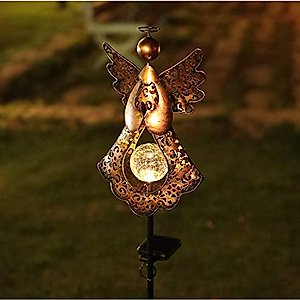 HDNICEZM Solar Garden Stake Lights – Metal Angel Solar Warm White LEDs Stake Light Memorial Gift - Solar Angel Lights Perfect as Angel Remembrance Gifts & Sympathy Gifts