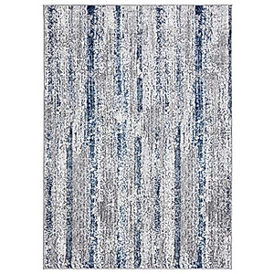 LUXE WEAVERS Modern Distressed Striped Area Rug Blue 8x10, Stain Resistant Carpet
