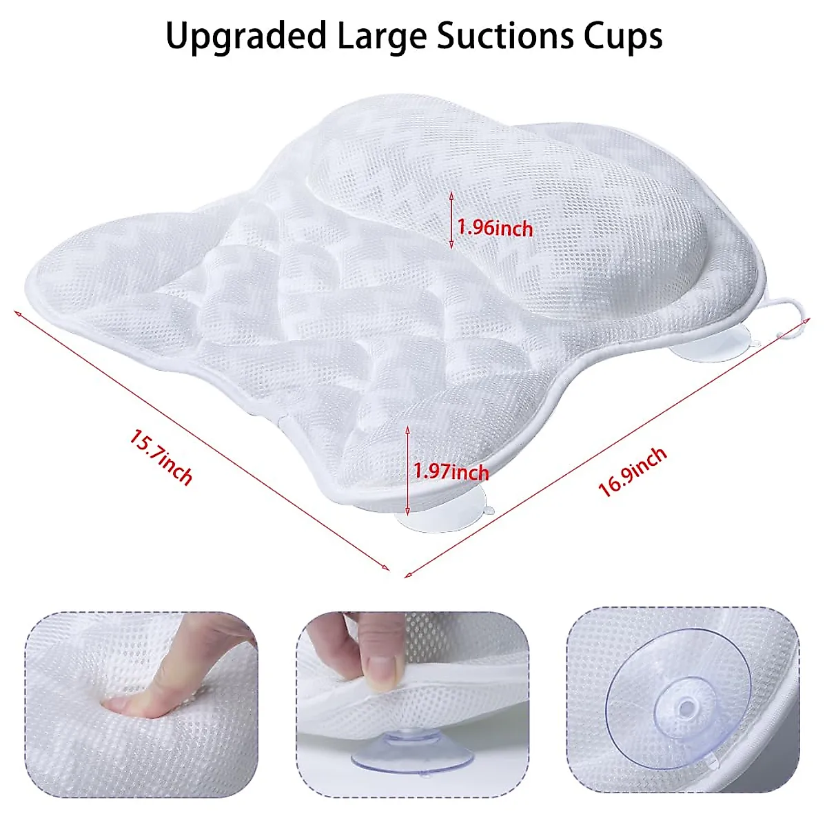 Bath Pillow, Tub Pillow for Bathtub Support Neck,Head and Back with Strong Non-Slip Suction Cups and Comfortabl 3D AirMesh Bath Pillow for Men and Women
