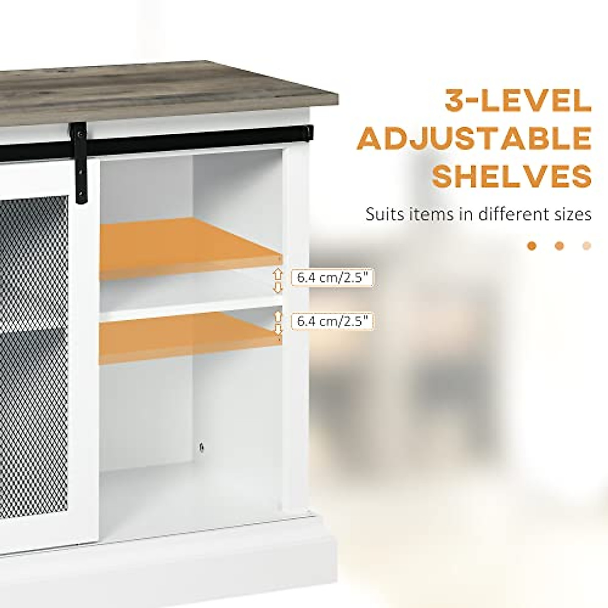 HOMCOM Farmhouse Kitchen Sideboard, Buffet Cabinet with Sliding Barn Door and Adjustable Shelves for Living Room, White