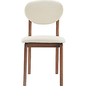 Elle Decor Coralie Mid-Century Modern Upholstered Dining Chair, Walnut-Stained Wood and Tapered Legs, Buttercream
