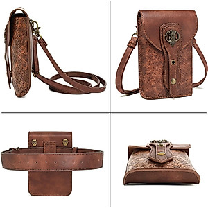 Larswon Belt Pouch, Renaissance Bag Medieval Leather Belt Pouch Ren Faire Accessories Small Crossbody Belt Bag Cell Phone Pouch Renaissance Belt (Brown - Fairy)