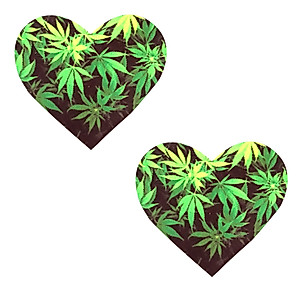 Neva Nude Weed I Heart U Nipztix Pasties Nipple Covers for Festivals, Raves, Parties, Lingerie and More, Medical Grade Adhesive, Waterproof and Sweatproof, Made in USA