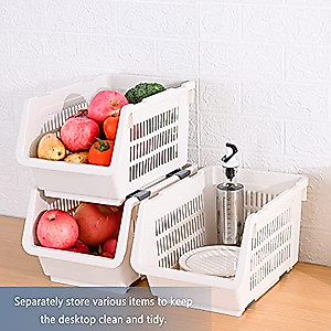 Baffect Pantry organizers, set of 3 Plastic Basket with rollers, Stackable Storage Bins for onions and potatoes (Beige)