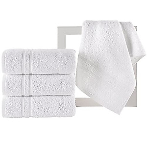 Hammam Linen White Hand Towels 4-Pack -16 x 29 Turkish Cotton Premium Quality Soft and Absorbent Small Towels for Bathroom