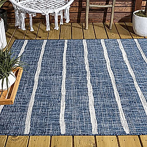 JONATHAN Y SMB125C-3 Colonia Berber Stripe Indoor Outdoor Area Rug Bohemian Contemporary Easy Cleaning Bedroom Kitchen Backyard Patio Non Shedding, 3 X 5, Blue/Ivory,JSMB125-C3