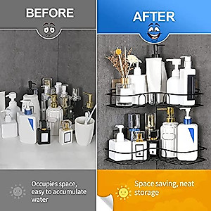 Corner Shower Caddy Bathroom Storage Organizers,2 Packs Shower Caddies Shower Shelves Wall Hanging Organizer Shampoo Holder with 4 HooksRust Proof Stainless Steel Storage Racks (Black)