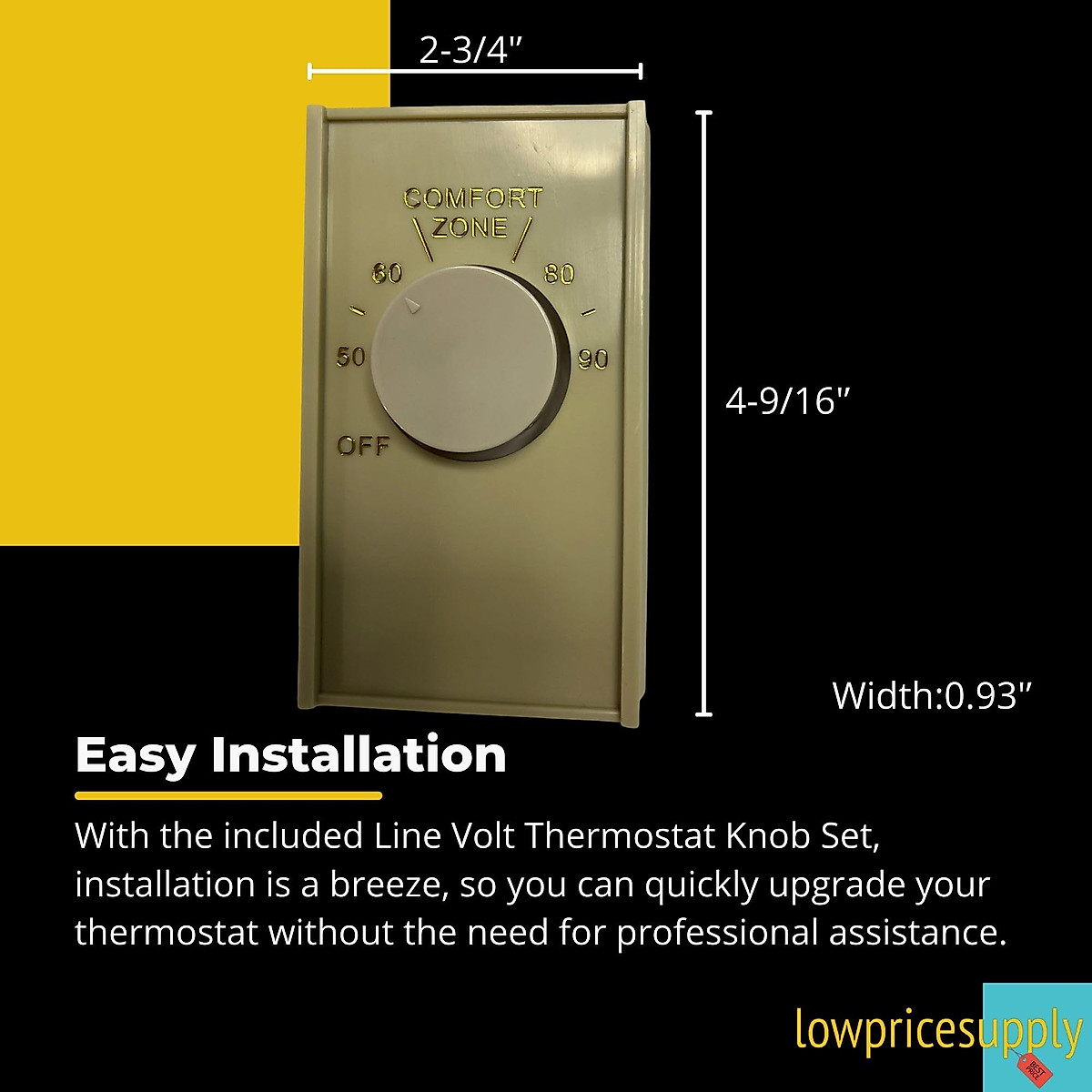 Ivory Single Pole Line Volt Thermostat Cover w/Line Volt Thermostat Knob Set - Replacement for Old Style S22 and D22 Thermostats - Easy to Install - Durable and Stylish