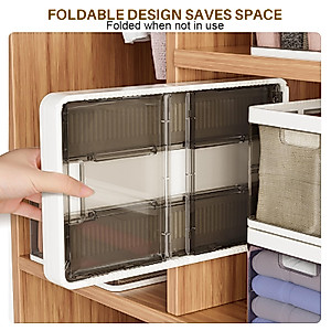 19QT Upgrade 4 Pack Stackable Storage Bins with 2 lids, Closet Organizers and Storage, Foldable Plastic Drawer Storage for Clothes, Toys, Clear with Black (Plastic)