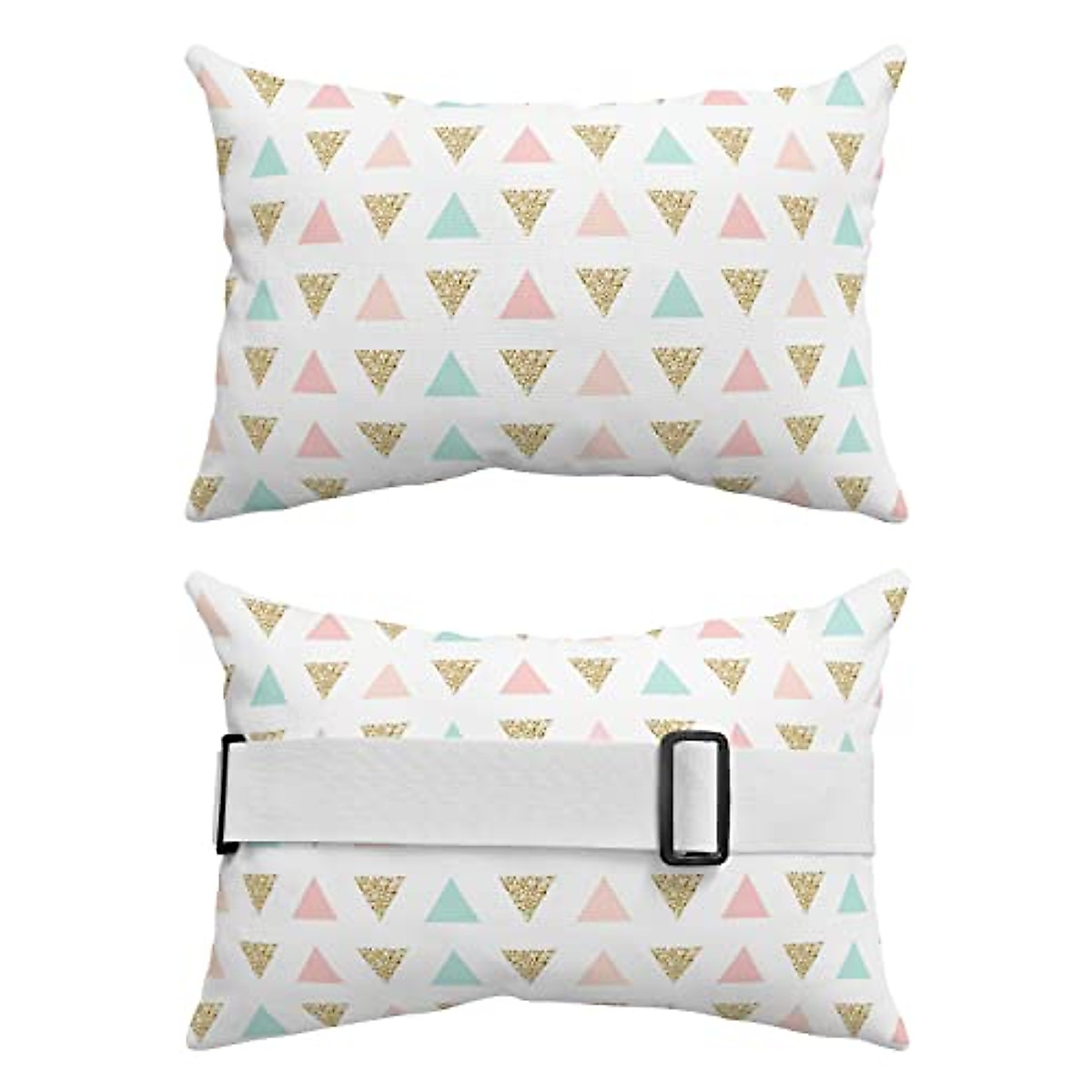 Recliner Head Pillow Ledge Loungers Chair Pillows with Insert Cartoon Triangles Patterns Blue Pink and Yellow Colors Lumbar Pillow with Adjustable Strap Patio Garden Cushion for Bench Couch, 2 PCS