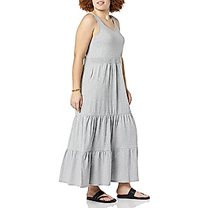 Amazon Essentials Women's Sleeveless Elastic Waist Summer Maxi Dress (Available in Plus Size), Light Grey Heather, X-Large