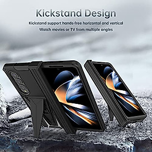EAXER for Samsung Galaxy Z Fold 4 Case, Shockproof Heavy Duty Case Built-in Kickstand Hybrid Stand Hinge Protection Cover (Black)