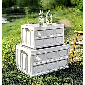 Josphlies Folding Storage Bins with Wood Lid,Collapsible Closet Organizers and Storage Container,Multifunction Plastic Storage Box for Camping,College Dorm Room Essentials,Office,Outdoor,Indoor (30L)