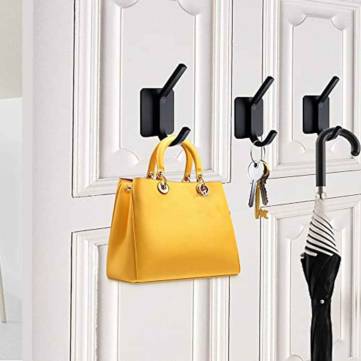 feliposi Towel Hook/Adhesive Hooks - Wall Hooks for Coat/Robe/Towels Stick on Bathroom/Kitchen 4-Pack, Waterproof Aluminum Alloy (Black)