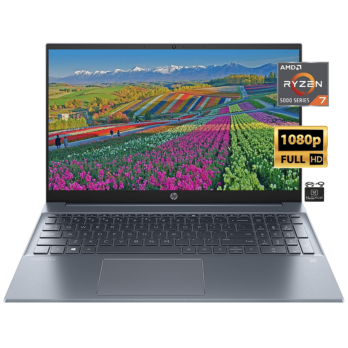 2022 Flagship HP Pavilion 15.6" FHD 1080P IPS Laptop, 8-Core AMD Ryzen 7-5700U (Upto 4.3GHz, Beat i7-1180G7), 16GB RAM, 512GB SSD, Webcam, WiFi 6, Long Hour Battery, Audio B&O, Win11+Accessory