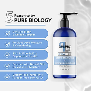 Pure Biology 8 Fl Oz Biotin Conditioner Volumizing Hair Conditioner with Coconut Oil, Argan Oil & Rosemary Oil for Thinning Hair & Dry Hair