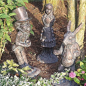 OFFEL Wonderland Garden Sculpture Set Alice in Wonderland Statues Hand Cast Stone Garden Statue Ornament for Indoor Outdoor Garden Patio Lawn Yard (Complete Set)