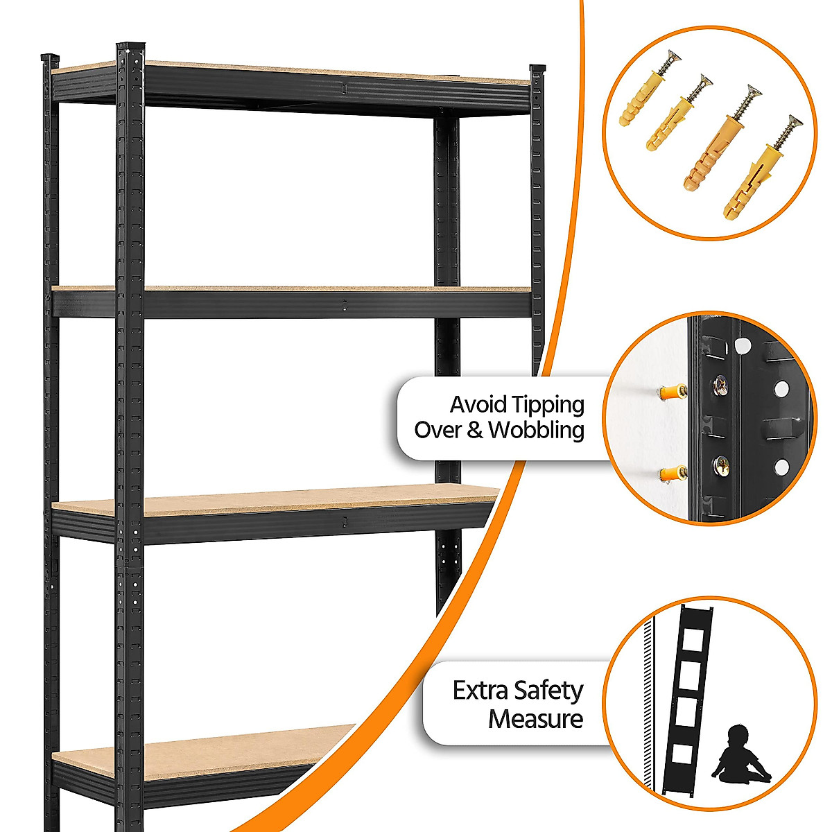 Topeakmart 2 PCS 5-Tier Utility Shelves, Metal Storage Shelves Garage Shelving Unit Adjustable Garage Storage Shelves Storage Racks Heavy Duty Shed Shelving- Black, 35.5 x 12 x 71 Inch