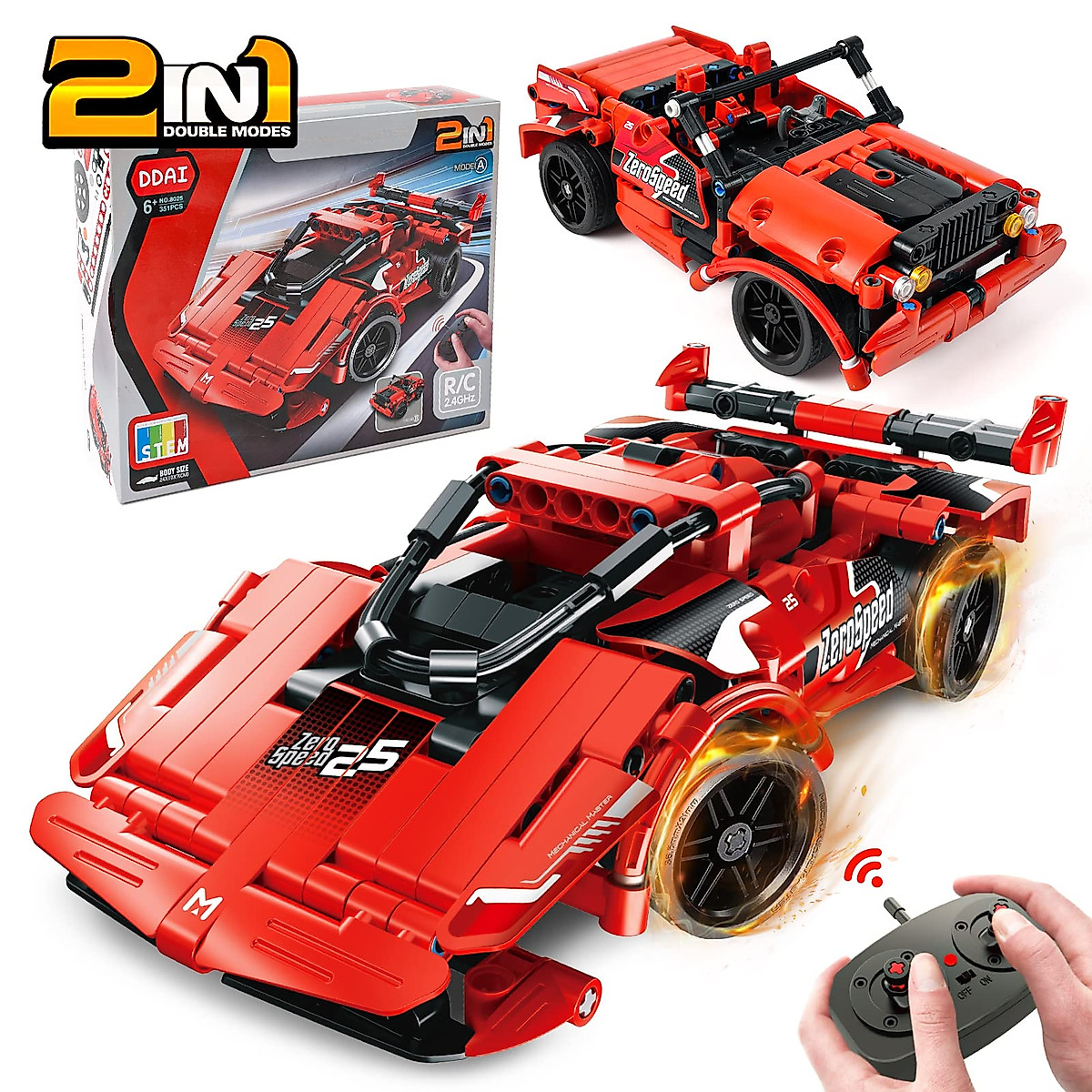 DDAI Toys for 6 7 8 9 10 11 12+ Year Old Boys STEM Building Toy 2 in 1 Remote Control Racecar Building Blocks for Kid Educational Early Learning Kits Best Gifts for Boy