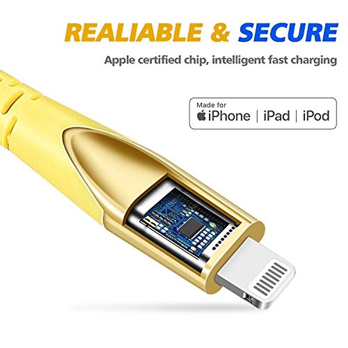 KINPS MFI Certified (10ft/3m) USB C to Lightning Fast Charging Cable Compatible with iPhone 12 Pro Max/12 Pro/12/11Pro/11 Pro Max/X/XS, Supports Power Delivery(for Use with Type C Chargers), Yellow