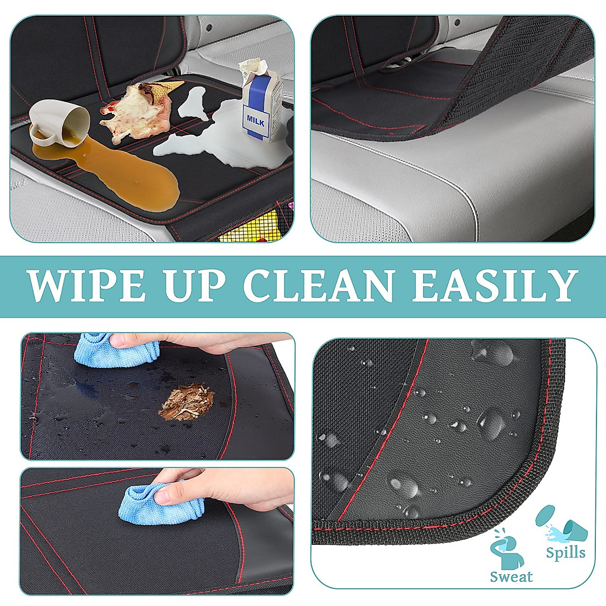 DOVODA Car Seat Protector, 2 Pack Large Auto Seat Protectors Protect Child Seats with Mesh Pocket, Thickest Padding Pat Durable, Waterproof 600D Fabric, Child Car Seat Cover for SUV Sedan Truck