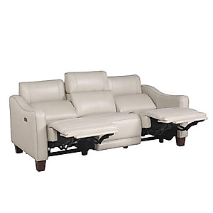 Steve Silver Furniture Ivory Dual-Power Leather Sofa, Power Headrest, Footrest, USB Charging, Transitional Design, for Living Room, Home Theatre, Top Grain Leather, 39" D x 81" W x 38" H, Ivory