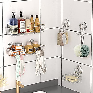 ARCCI Suction Cup Shower Caddy 3 Pack, Stainless Steel Bathroom Storage Shower Organizer Shelves, Suction Bar Soap Dish Holder & Bath Hook, Shower Shelf Basket for Inside Shower, Bathroom Organization