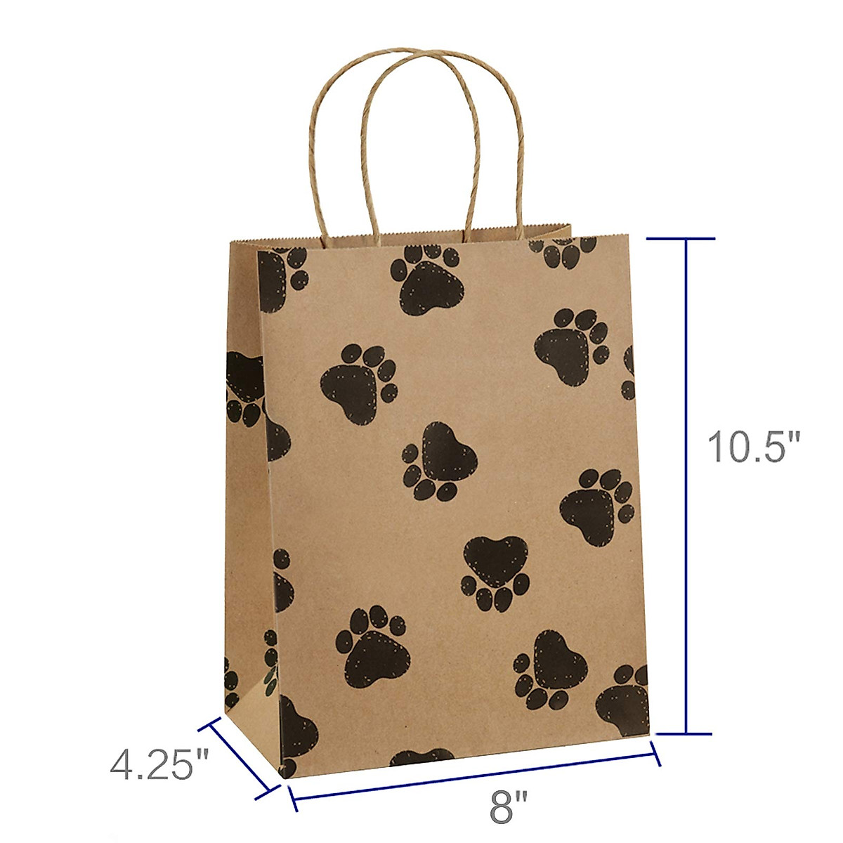 BagDream Gift Bags 25Pcs 8x4.25x10.5 Inches Shopping Bags, Paper Bags with handles, Kraft Bags, Retail Bags, Holiday Party Bags, Puppy Dog's Paw Print Brown Gift Bags