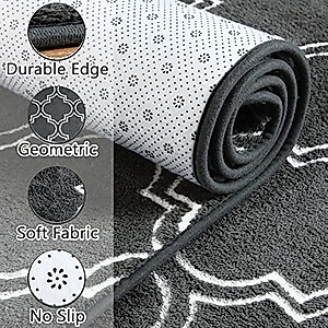 Chicrug Shag Geometric Modern Area Rug for Bedroom, 5x7 Feet Memory Foam Indoor Carpet, Fluffy Rug for Living Room Bedside Room Decor for Family Girls Kids Nursery Play Mat, Dark Grey/White