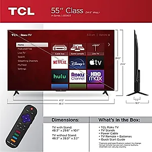 TCL 55" Class 4-Series 4K UHD HDR Smart Roku TV(Wi-Fi, RF, USB, Ethernet, HDMI) - 55S455