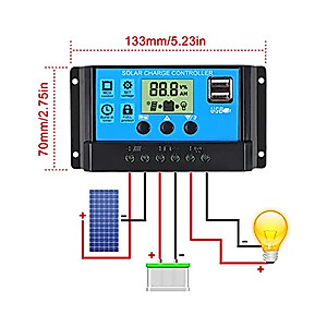 30A Solar Charge Controller 12V/ 24V Solar Panel Charge Controller Intelligent Regulator with 5V Dual USB Port Display Adjustable Parameter LCD Display and Timer Setting ON/Off Hours (1)