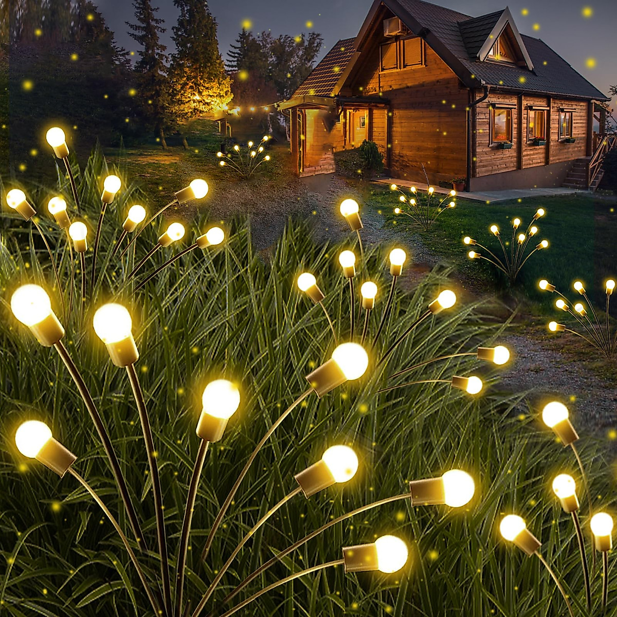 4-Pack Solar Garden Lights, Upgraded 32 LED Firefly Solar Lights for Outside, Sway by Wind, Waterproof Solar Powered Outdoor Lights for Yard Garden Decor Pathway Patio Xmas Decorations (Warm White)