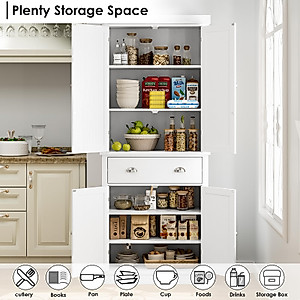 FACBOTALL 72.4” Kitchen Pantry Cabinet, Freestanding Cupboard with Rattan Doors and Large Drawer, Utility Pantry Cabinet, Tall Kitchen Pantry Storage Cabinet for Kitchen, Dining Room, White