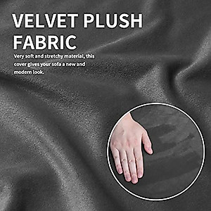 Easy-Going Stretch Velvet Chesterfield Style Couch Slipcover for Living Room, Soft Non-Slip Sofa Cover Furniture Protector for Dogs (Sofa, Gray)