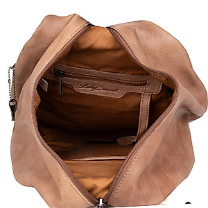 Locking Concealed Carry Leather Tactical Outdoors Sling Marley Backpack with Universal Holster and RFID Organizer (Cognac)