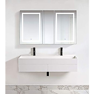 Krugg Large LED Medicine Cabinets with Defogger, Dimmer, 3X Makeup Mirror, Outlet & USB (60 x 36 Left Right Right)