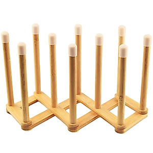 Cyauatt Bamboo Retractable Bottle Drying Rack Cup Dish Drying Rack,Sports Water Bottle and Mug Drainer Stand, Plastic Bag Dryer Rack and Multifunctional Drying Rack for Kitchen Countertop