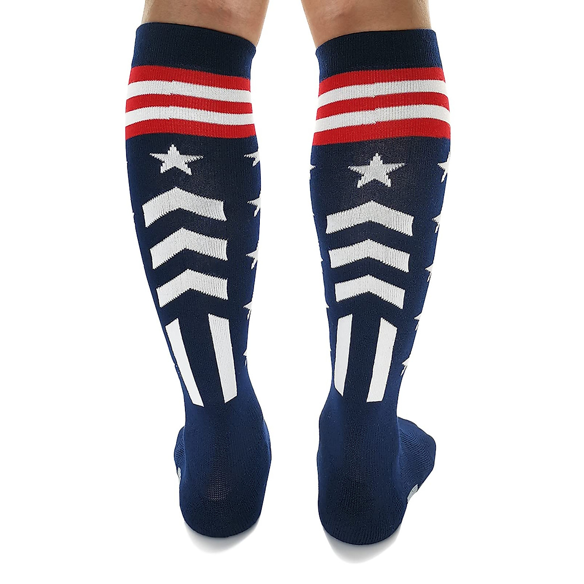 BUENWAZ Knee High American Flag Baseball Socks for Men Athletic Cushioned Patriotic Over the Calf Socks for Softball Football Soccer (Stars & Stripes)