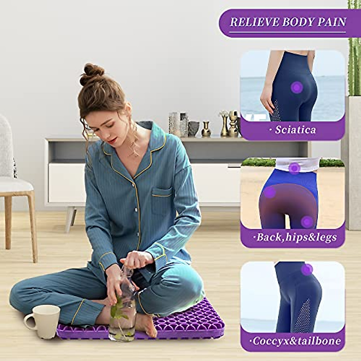 Rongbaor Extra-Large Gel Seat Cushion Chair Cushions for Office Chair, Egg Chair Pillow for Tailbone, Back, Sciatica Pain Relief, Breathable Chair Pad for Car Wheelchair Kitchen