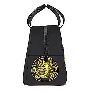Cobra Strike Hard Fast No Mercy Karate Insulated Lunch Box Portable Thermal Cooler Tote Bag with Front Pocket Reusable Leakproof Lunch Bags for Women Men Girls Adults Work Hiking Picnic Travel