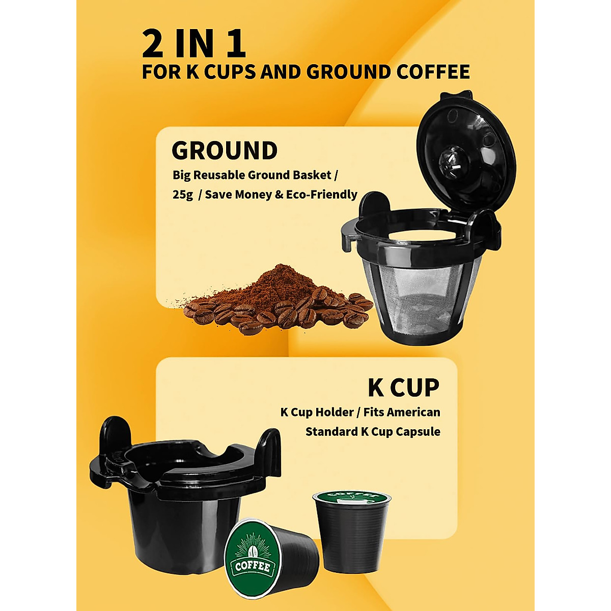 Hrelec 2 in 1 K Cup Coffee Maker, Iced Single Serve Coffee Maker for Capsule and Ground Coffee, Pod Coffee Maker One Cup Small Coffee Machine with Self-Cleaning Function, 8-14 oz Brew Size