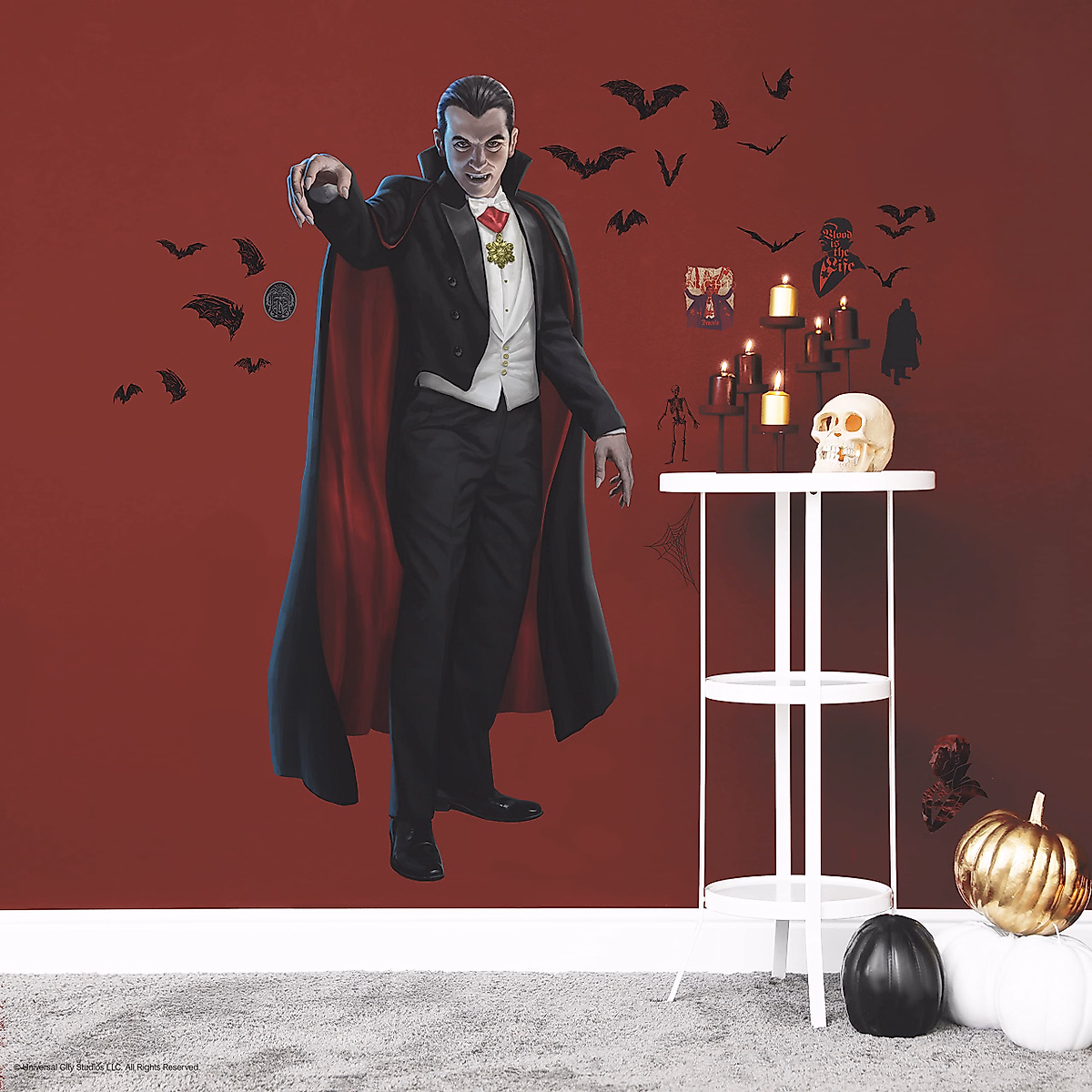 Universal Pictures RMK5211GM Classic Monsters Dracula Peel and Stick Wall Decals, Black, White