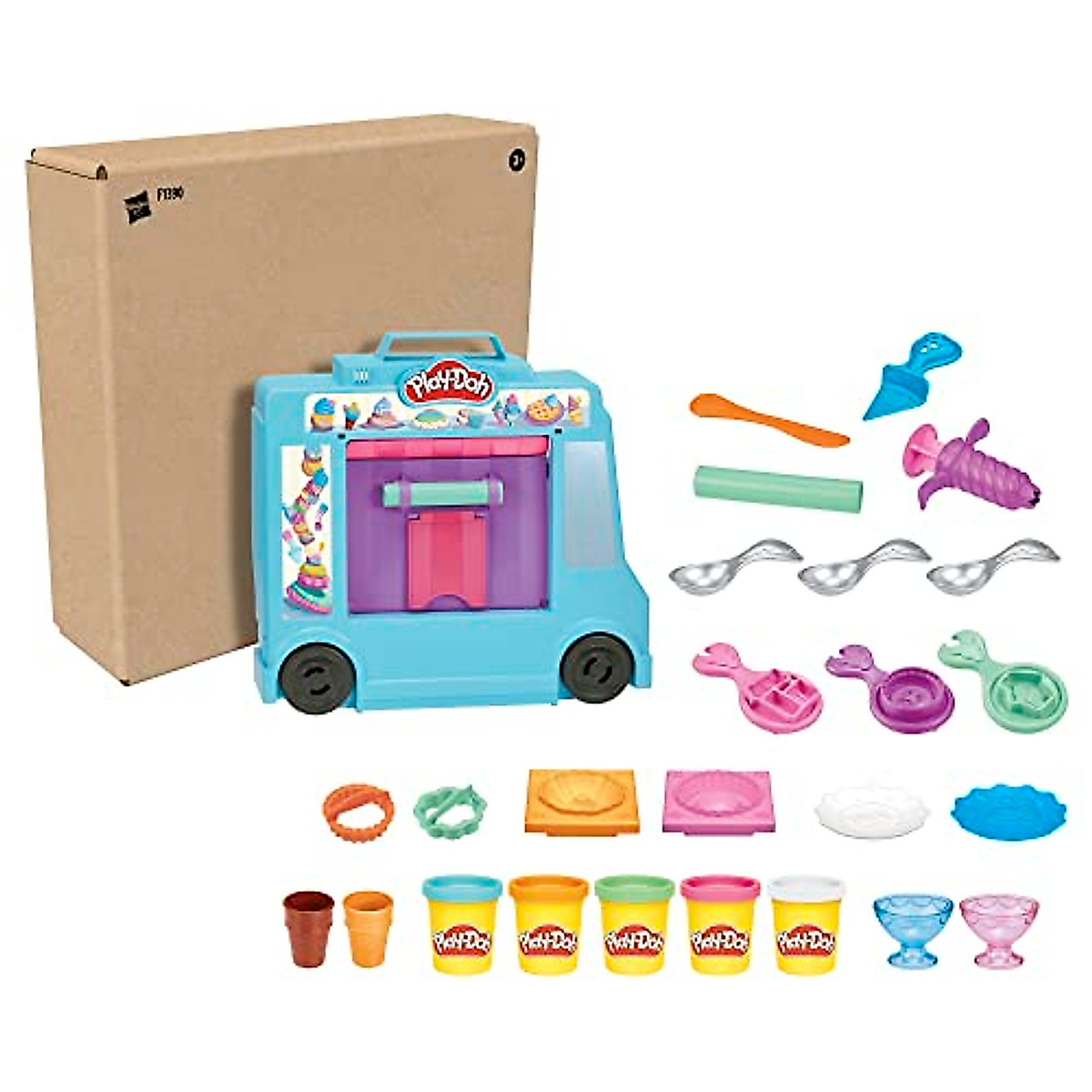 Play-Doh Kitchen Creations Ice Cream Truck Toy Playset for Kids, 20 Play Kitchen Accessories, 5 Colors, Preschool Toys for 3 Year Old Girls and Boys and Up