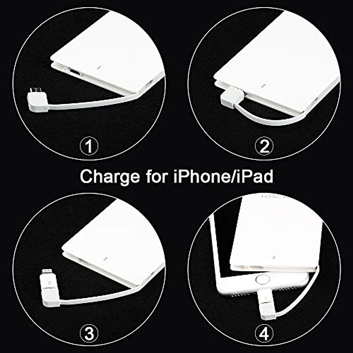 Attom Tech 2500mAh Power Bank Mini,Back-up Phone Battery Pack Ultra Slim,Pocket Size Thin External Phone Battery Pack Emergency Phone Power Built-in Charging Cable for Android Micro USB and Apple(WHT)